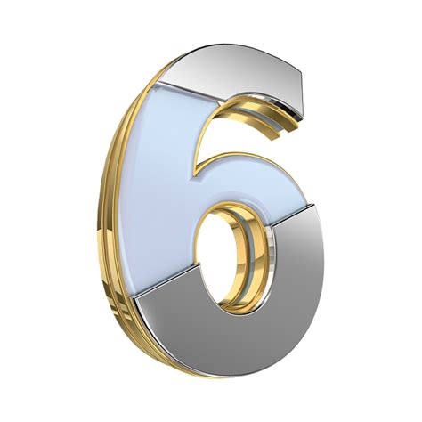 Gold 3D Number 6