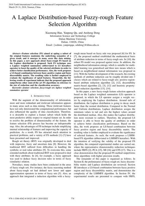 Pdf A Laplace Distribution Based Fuzzy Rough Feature Selection Algorithm