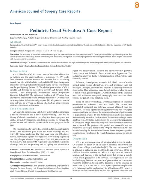 Pediatric Cecal Volvulus A Case Report 463 Pdf Constipation Digestive Diseases