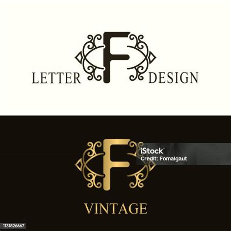 세련 된 대문자 F 빈티지 로고입니다 아름 다운 선조 모노 그램 럭셔리 그린 엠 블 럼 우아한 스타일 블랙과 골드 그래픽 장식입니다 붓글씨 휘장의 심플한 디자인 벡터