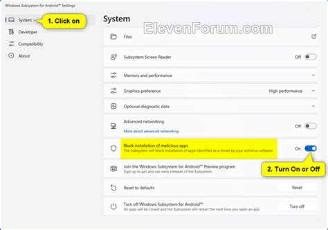 enable or disable block installation of malicious apps for wsa in