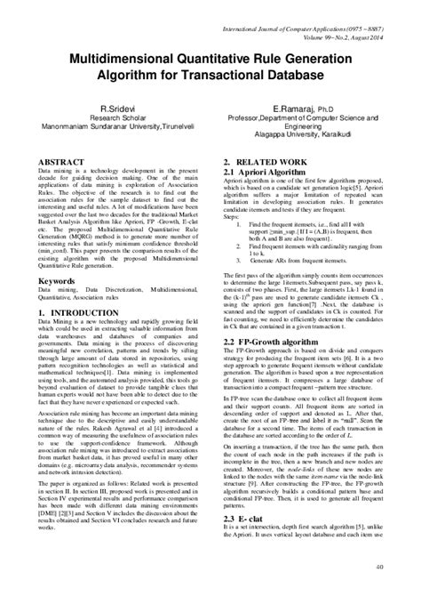 Pdf Multidimensional Quantitative Rule Generation Algorithm For