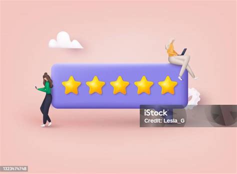 별 5개 피드백을 주는 캐릭터 벡터 고객 검토 개념입니다 좋은 나쁜 속도와 텍스트와 별 리뷰 3d 웹 벡터 일러스트레이션 별 모양에 대한 스톡 벡터 아트 및 기타 이미지