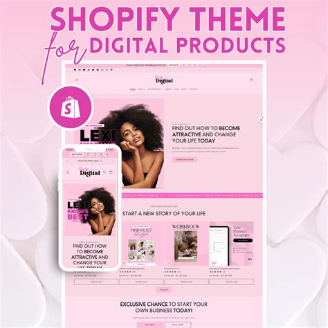 Pink Feminine Shopify Theme For Selling Digital Products Template Online Store Ecommerce