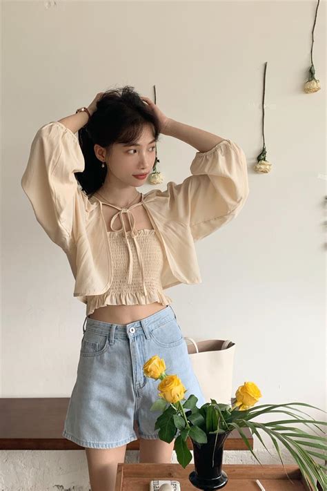 투피스 코디 Set 하늘하늘 긴팔 퍼프 소매 크롭 가디건 스모킹 프릴 짧은 민소매 케미솔 튜브탑 세트 스트링 끈 여밈