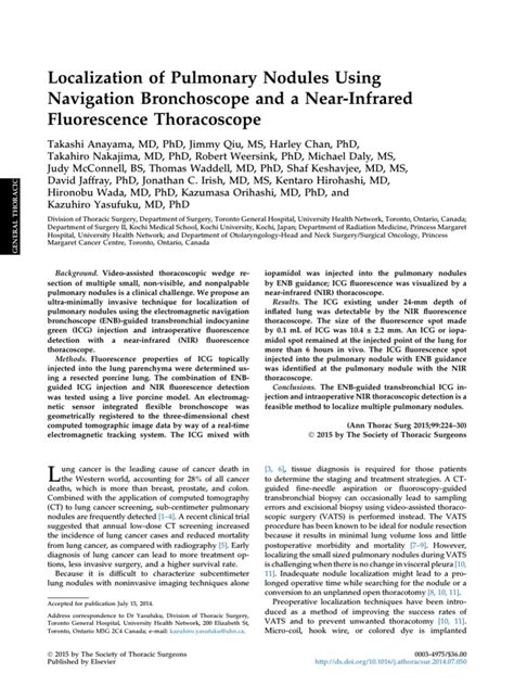 Localization Of Pulmonary Nodules Using Navigation Bronchoscope And A Near Infrared Fluorescence