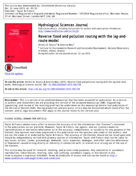 Pdf Reverse Flood And Pollution Routing With The Lag And Route Model