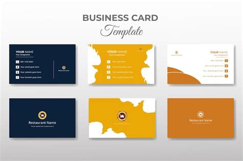 레스토랑 비지니스 카드 세트 컬렉션 디자인 템플릿 프리미엄 벡터