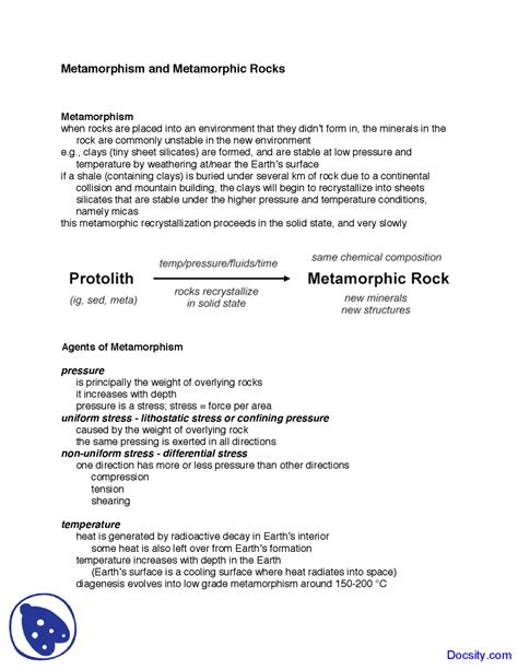 Metamorphic Rocks Mineral Deposits Lecture Notes Docsity