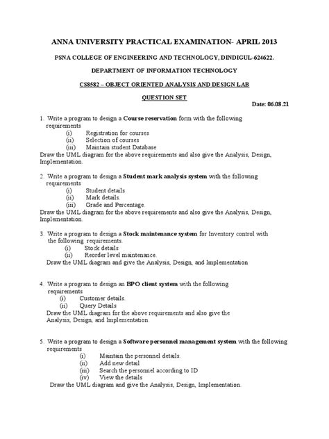 Ooad Lab Question Set Download Free Pdf Implementation Business