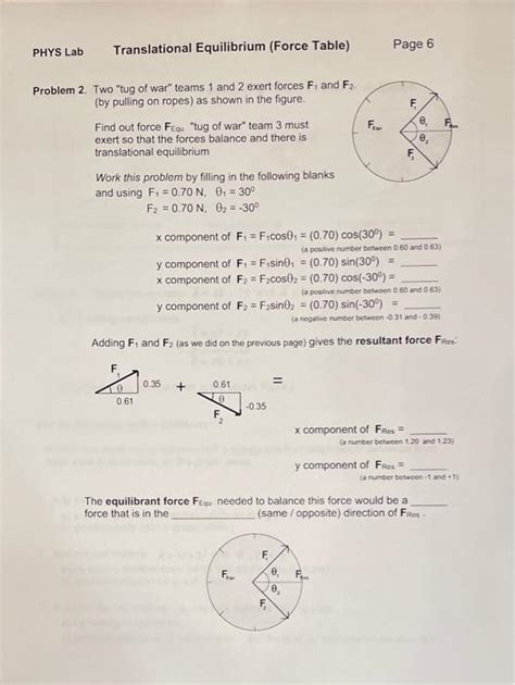 Solved PHYS Lab Translational Equilibrium Force Table Page Chegg Com