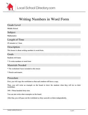 Fillable Online Writing Numbers In Word Form Webs Fax Email Print PdfFiller