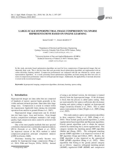 Pdf Large Scale Hyperspectral Image Compression Via Sparse Representations Based On Online