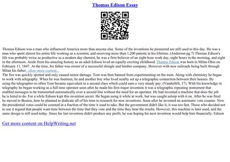 The Invention Of Thomas Edison Essay Pdf