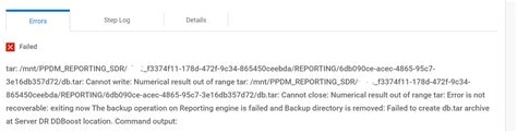 Powerprotect：災難回復備份失敗，並顯示「無法寫入：數值結果超出 Tar 範圍：mntppdmreporting