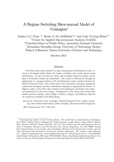 Pdf A Regime Switching Skew Normal Model Of Contagion