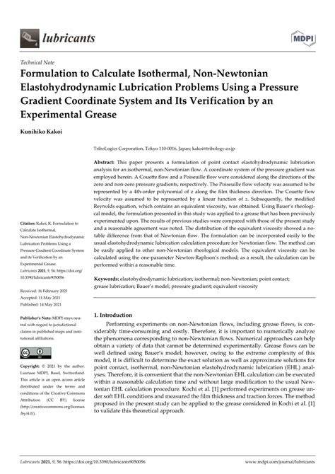 Pdf Formulation To Calculate Isothermal Non Newtonian Elastohydrodynamic Lubrication Problems