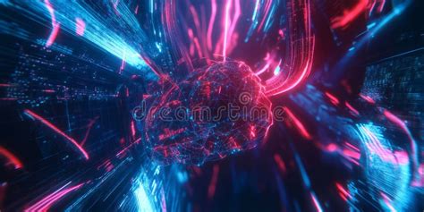 A Glowing Futuristic Ai Driven Neural Interface Displaying Pulsating Cybernetic Brainwave