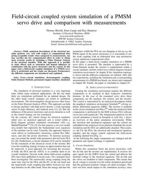 Field Circuit Coupled System Simulation Of A Pmsm Servo Drive And