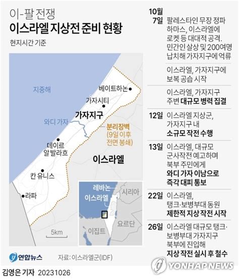그래픽 이스라엘 팔레스타인 전쟁 이스라엘 지상전 준비 현황 연합뉴스