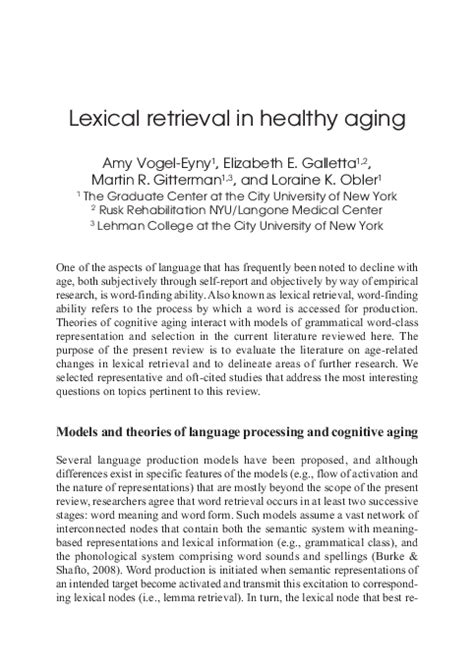 Pdf Lexical Retrieval In Healthy Aging