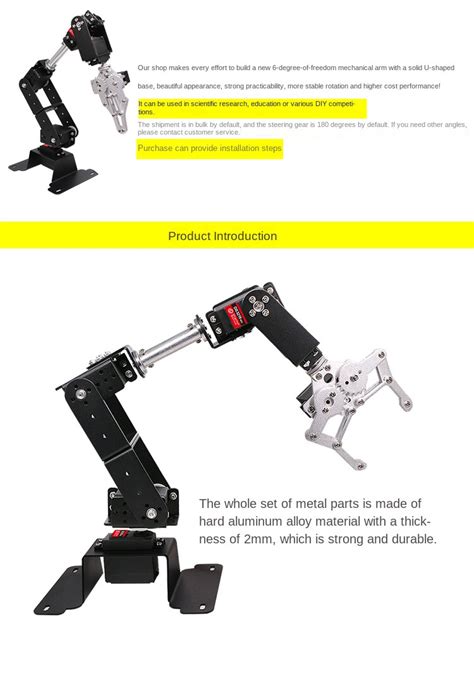 Diy 6 Dof Robot Manipulator Arm Kit With Metal Alloy Clamp And Mg996