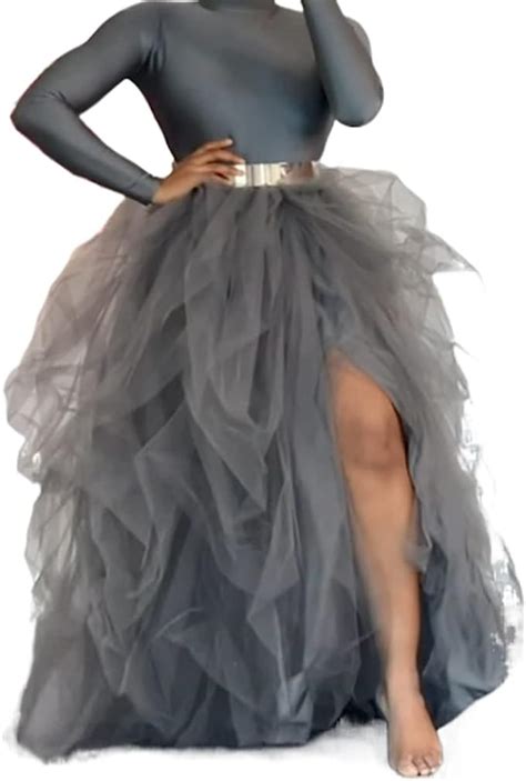 Womens Tulle Tutu Long Skirt High Waist Floor Length Layered Puffy