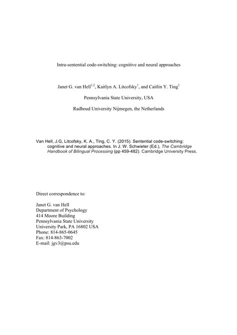 Pdf Sentential Code Switching Cognitive And Neural Approaches