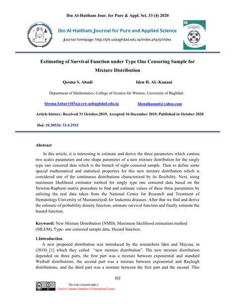 Pdf Estimating Of Survival Function Under Type One Censoring Sample For Mixture Distribution