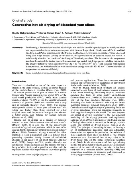 Pdf Convective Hot Air Drying Of Blanched Yam Slices