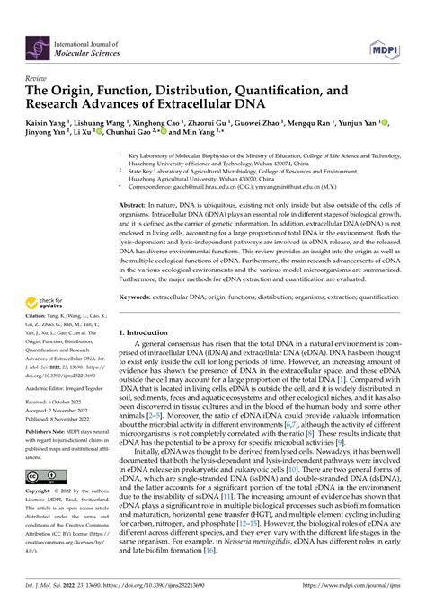 Pdf The Origin Function Distribution Quantification And Research Advances Of Extracellular Dna