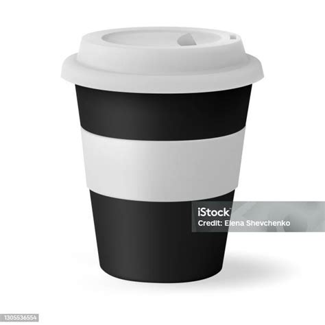흰색 배경에 검은 색 뚜껑이 분리 된 뜨거운 커피를위한 종이 컵 테이크 아웃 빈 작은 차 컵 디자인 텍스트 또는 브랜드의 배너 0명에 대한 스톡 벡터 아트 및 기타 이미지