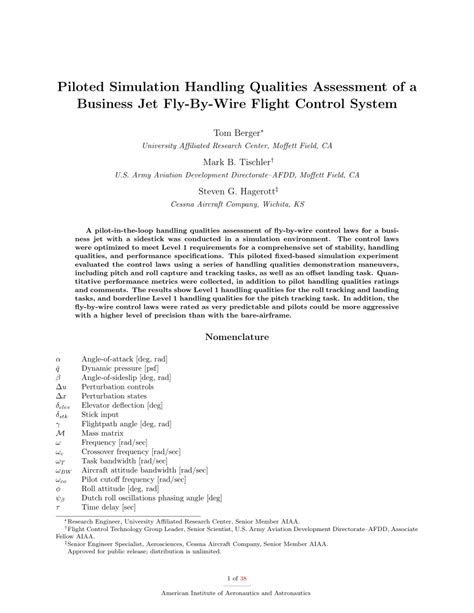 Pdf Piloted Simulation Handling Qualities Assessment Of A Business Jet Fly By Wire Flight