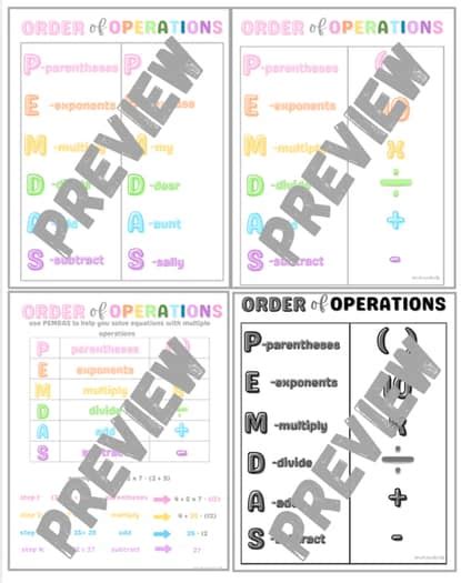 Order Of Operations Pemdas Numerical Expressions Anchor Charts