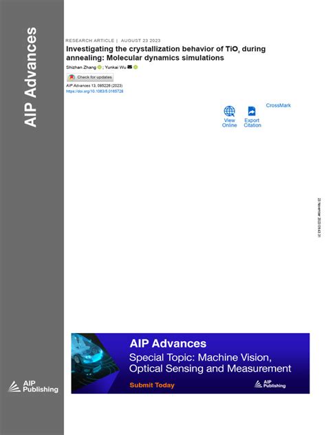 Investigating The Crystallization Behavior Of Tio During Annealing Molecular Dynamics