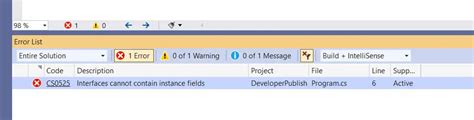 C Error Cs0525 Interfaces Cannot Contain Fields