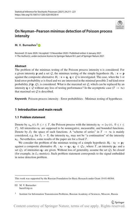 On Neyman Pearson Minimax Detection Of Poisson Process Intensity Request Pdf