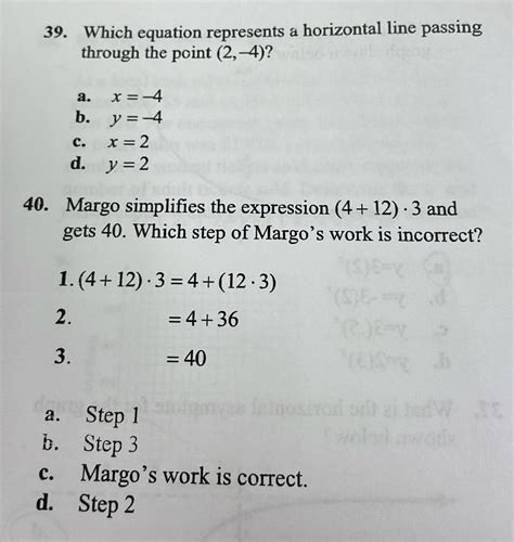 Solved Which Equation Represents A Horizontal Line Passing Through The