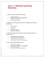 Quiz Machine Learning Overview Docx Quiz Machine Learning Overview What Is NOT