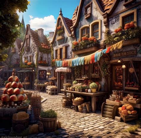 Medieval Fantasy Village Street Scene