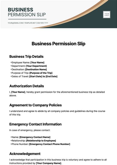 Free Business Permission Slip Template To Edit Online