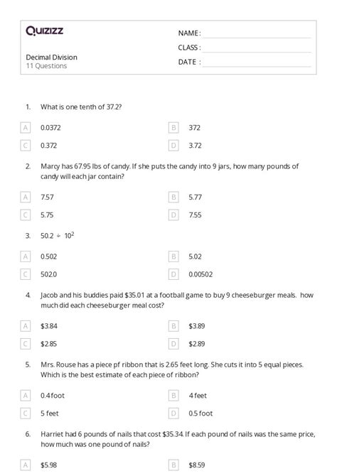 50 Division Strategies Worksheets For 6th Year On Quizizz Free And Printable