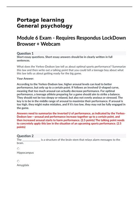 PSYC 101 General Psychology Portage Learning Module Exam 6 Questions And Answers PSYC 101