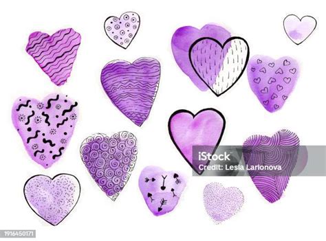 흰색 배경에 다양한 크기의 하트 집합입니다 수채화와 검은 색 윤곽선 0명에 대한 스톡 벡터 아트 및 기타 이미지 0명 개체 그룹 검은색 Istock