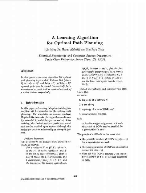 A Learning Algorithm For Optimal Path Planning Ieee Conference