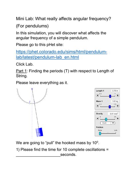 Pendulum Angular Frequency Mini Lab