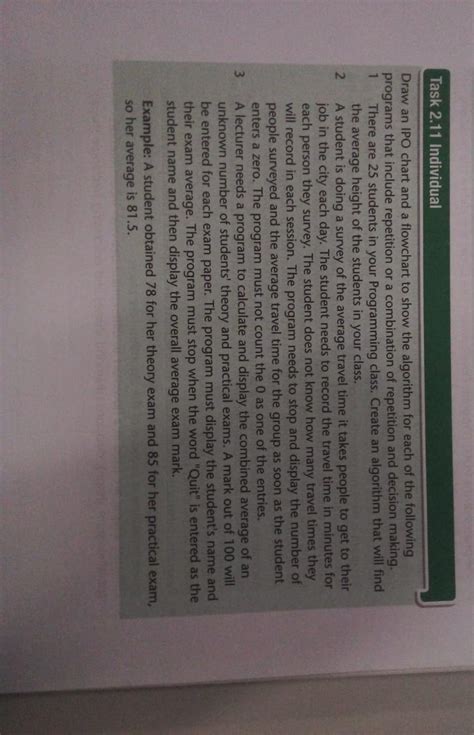 Task 211 Individualdraw An Ipo Chart And A Flowchart To Show The Algori