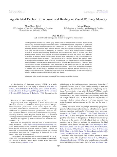 pdf age related decline of precision and binding in visual working memory