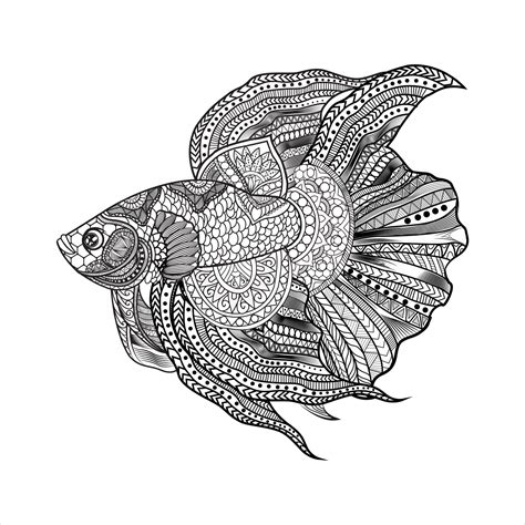 Poisson Bêta Mandala Livre De Coloriage Page De Coloriage Illustration Dessin Noir Et Blanc