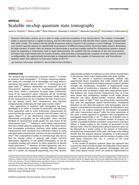 Pdf Scalable On Chip Quantum State Tomography